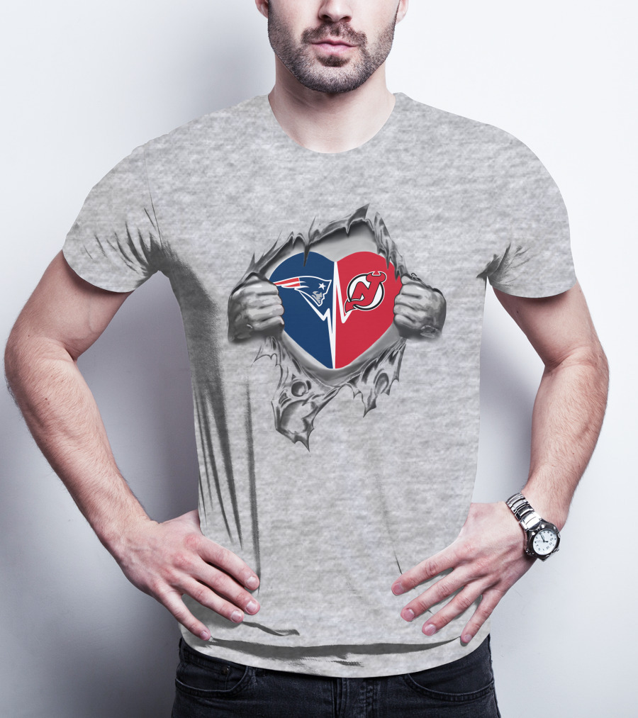 Patriots New Jersey Devils Heart Design With Logos T-Shirt
