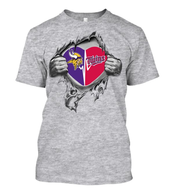 Vikings Twins Heart Split Loyalty Fan Pride T-Shirt