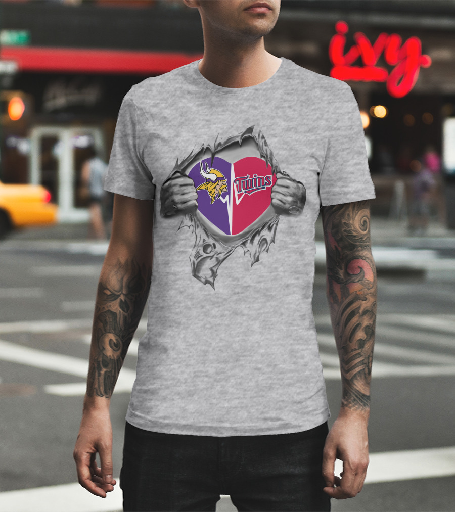 Vikings Twins Heart Split Loyalty Fan Pride T-Shirt