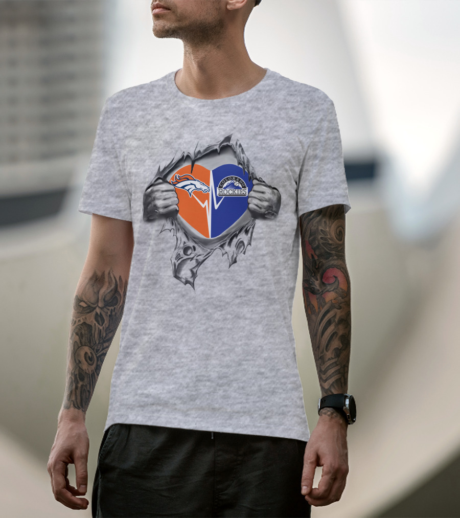 Broncos Colorado Rockies Heart Logo Rip T-Shirt
