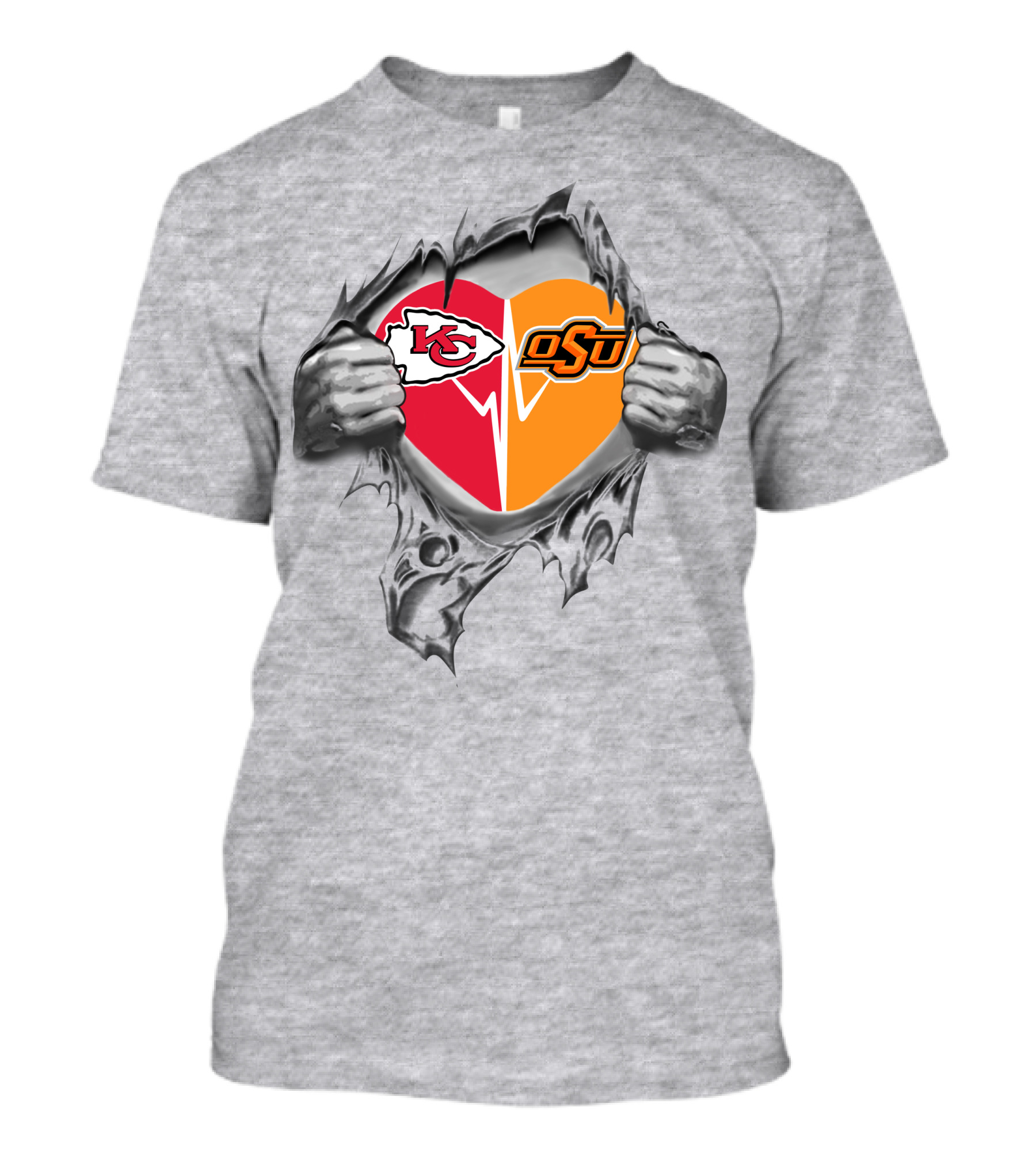 Chiefs Osu Heart Torn Open With Logos T-Shirt