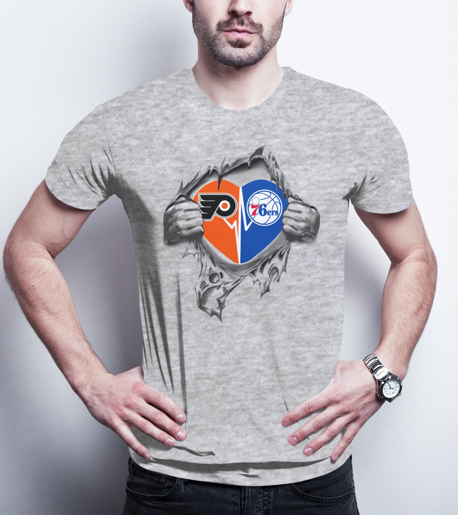 Philadelphia 76ers Flyers Heart Logo Split T-Shirt