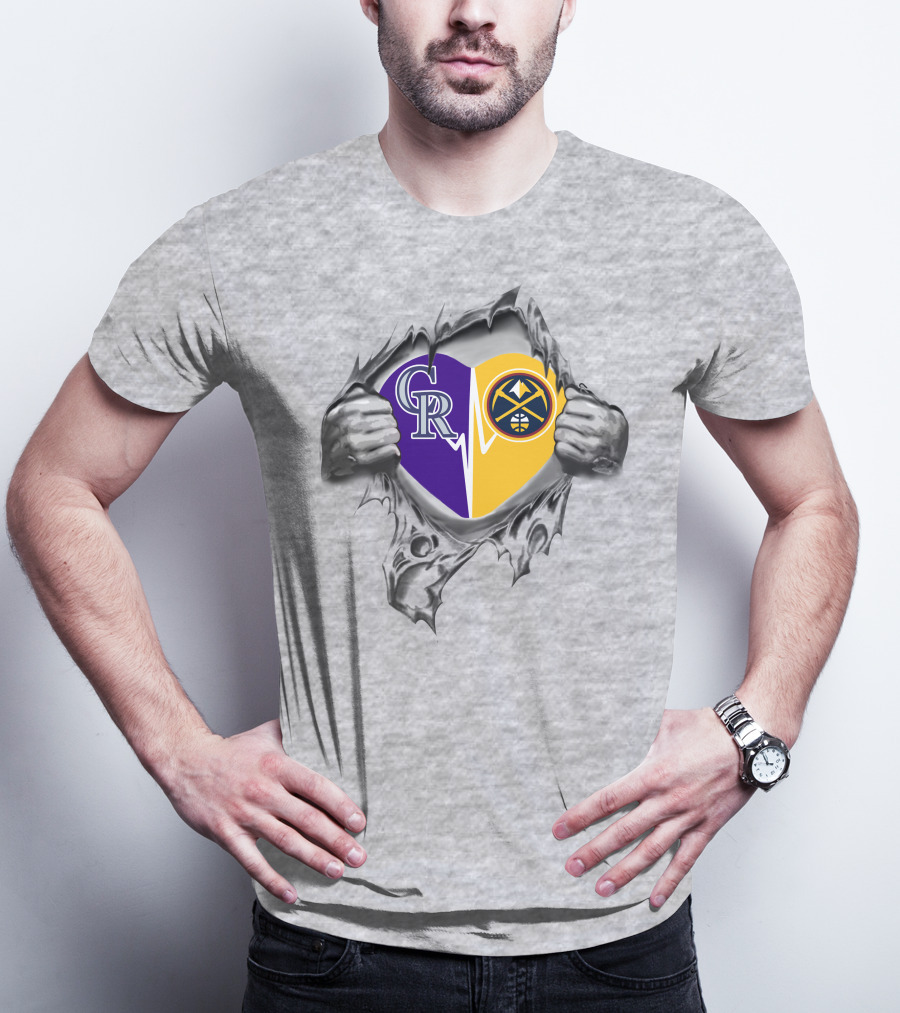 Rockies Nuggets Heart Logo With Torn Hands T-Shirt