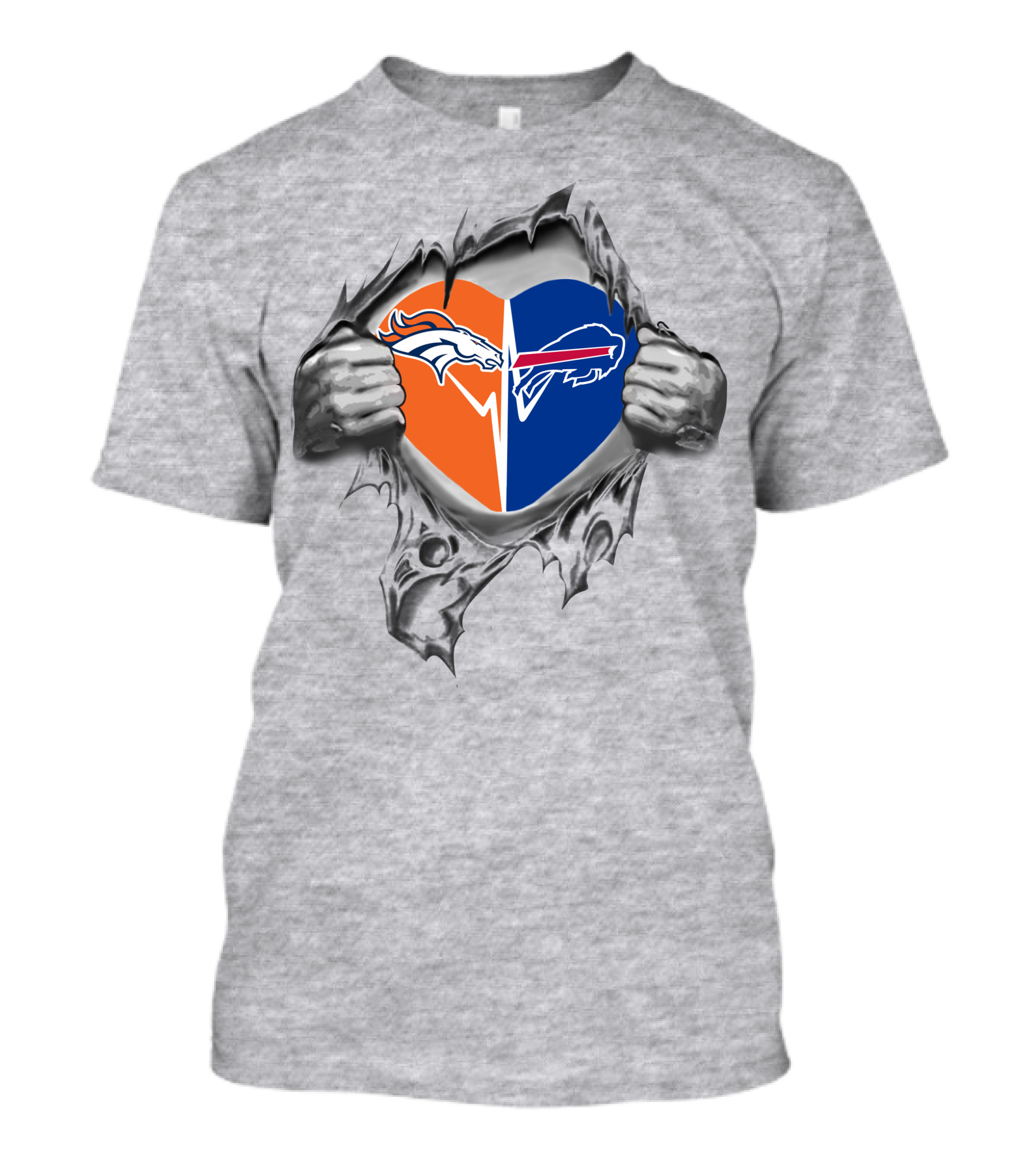 Broncos Bills Heart Logo Torn Fabric T-Shirt