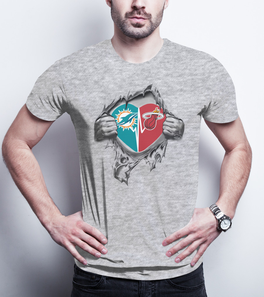 Miami Dolphins Miami Heat Heart Split T-Shirt