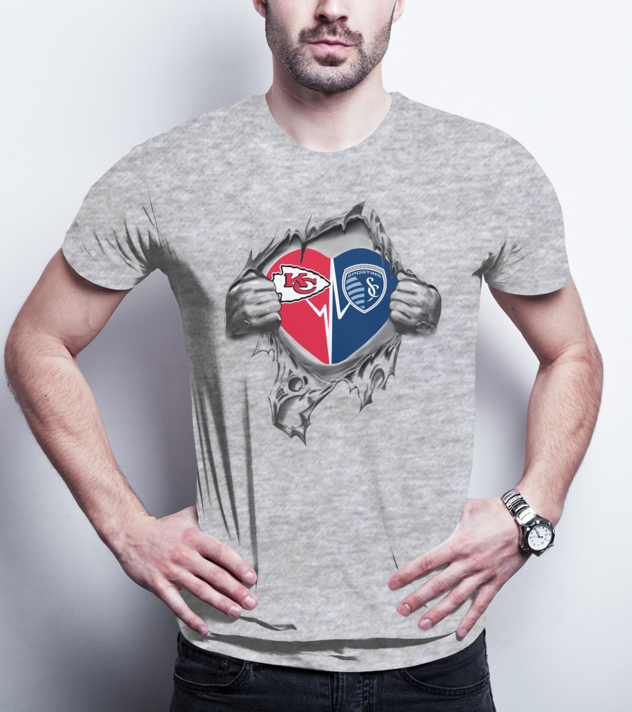Chiefs Sporting Kansas City Heart With Logos Inside Tearing Hands T-Shirt