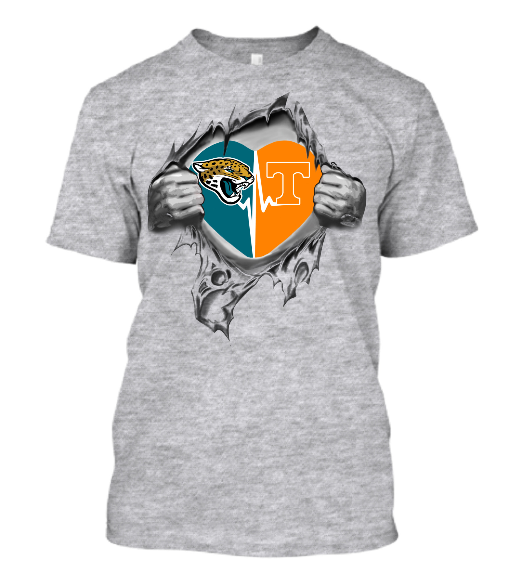 Jaguars Tennessee Volunteers Heart Logo Fusion Peeling T-Shirt