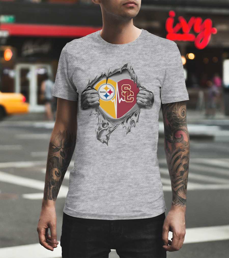 Steelers Usc Heartbeat Passion Fan Tribute T-Shirt