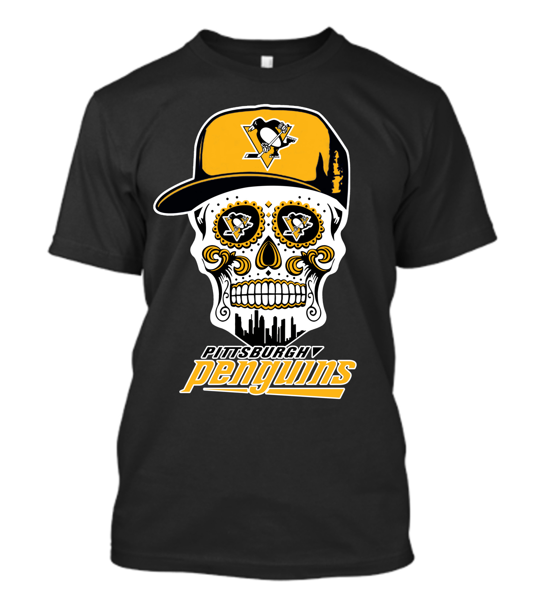 Pittsburgh Penguins Skull With Hat And Team T-Shirt