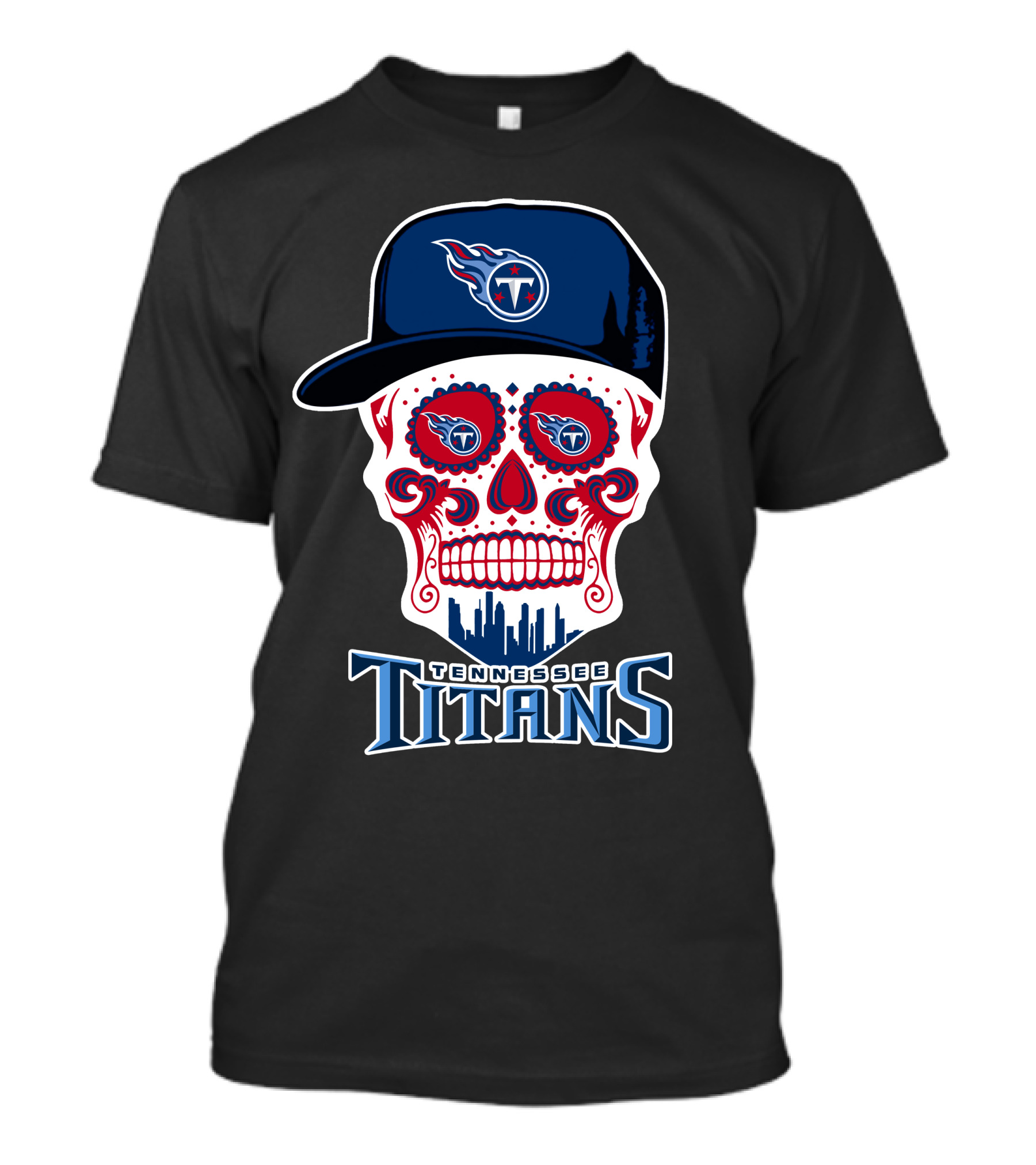 Tennessee Titans Skull Sugar Skull Art With Cap T-Shirt