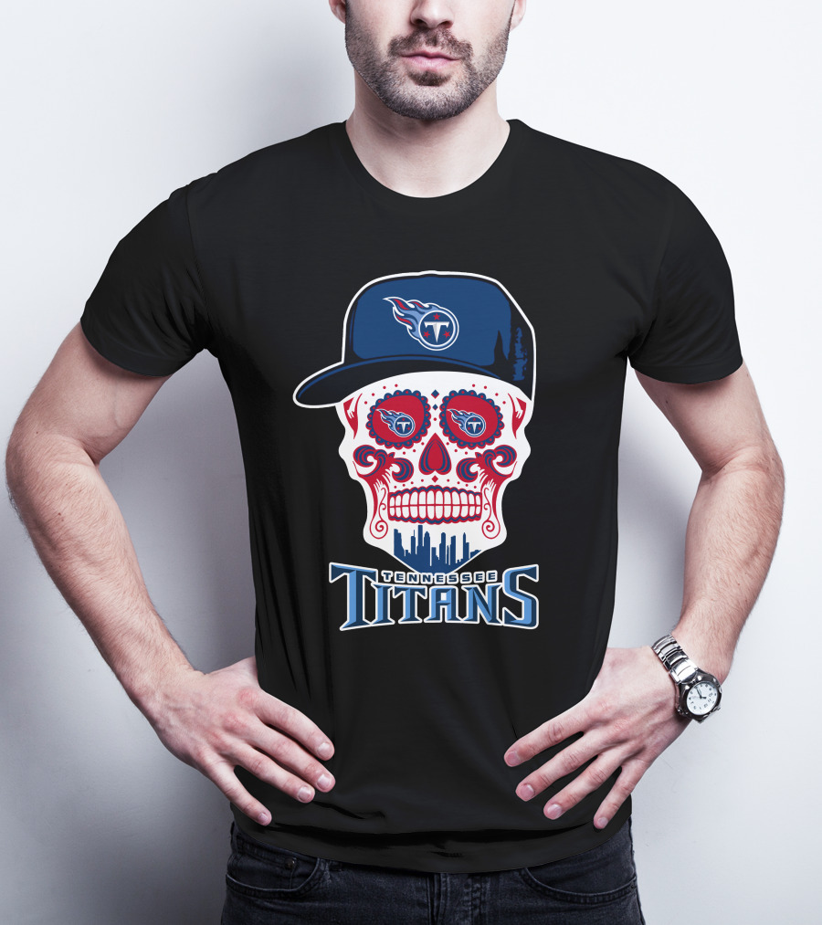 Tennessee Titans Skull Sugar Skull Art With Cap T-Shirt