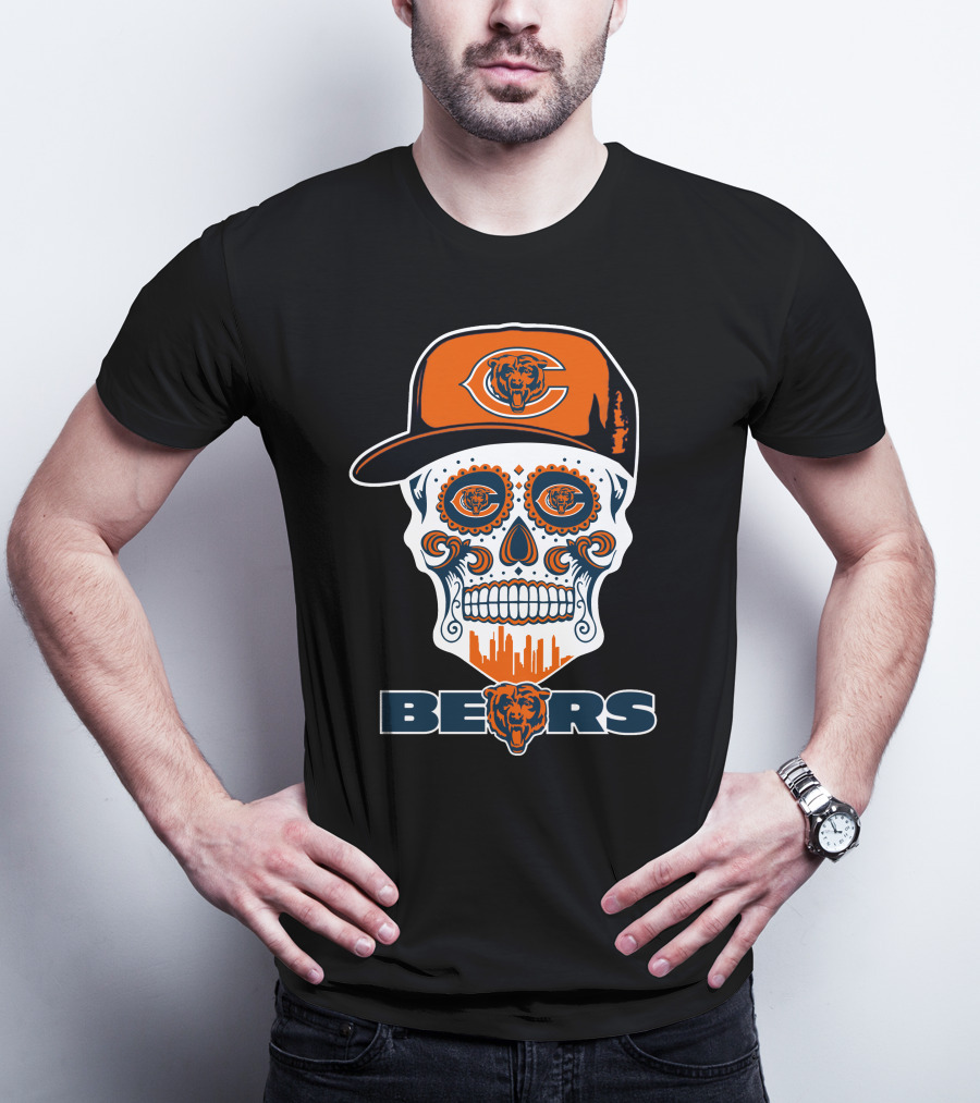 Chicago Bears Skull Hat Urban Skyline T-Shirt
