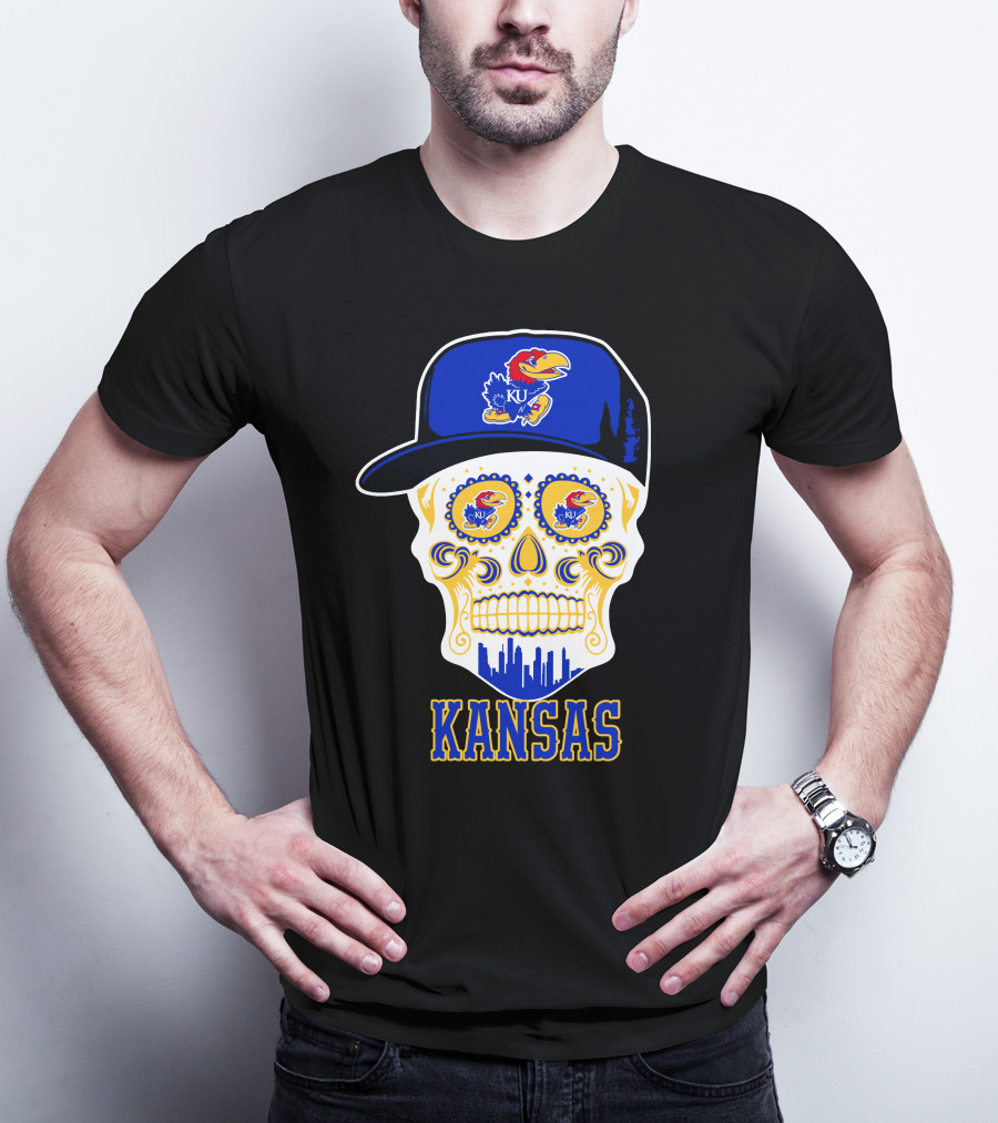 Kansas Jayhawks Skull Hat Ku T-Shirt