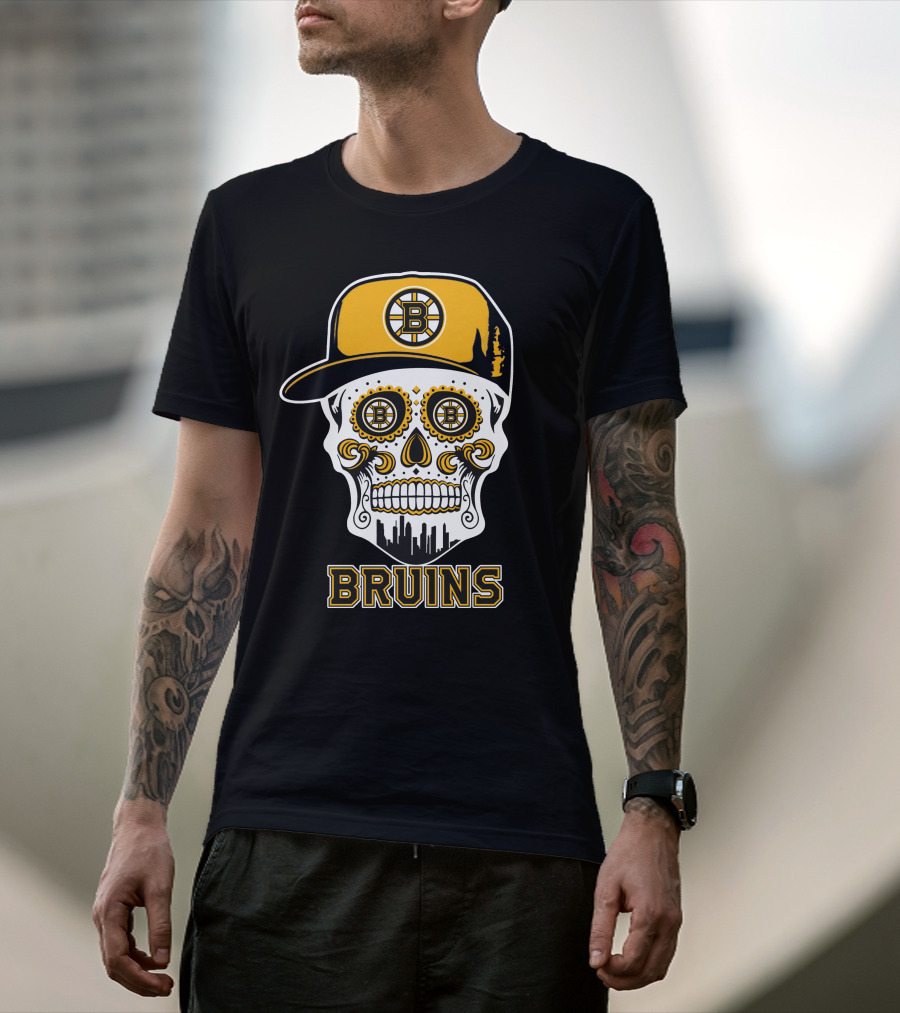 Boston Bruins Skull Iconic Hockey Hat T-Shirt