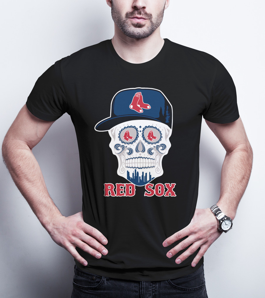 Boston Red Sox Skull Hat Cityscape Funny T-Shirt