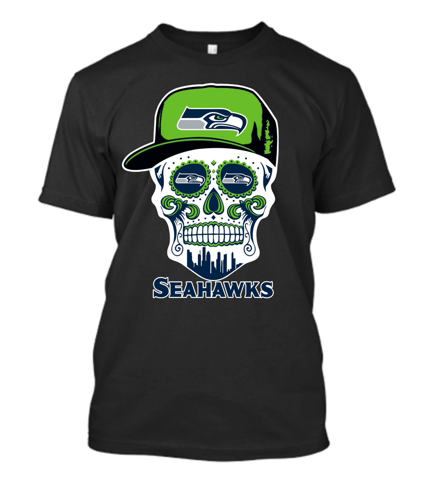 Seattle Seahawks Skull With Hat T-Shirt