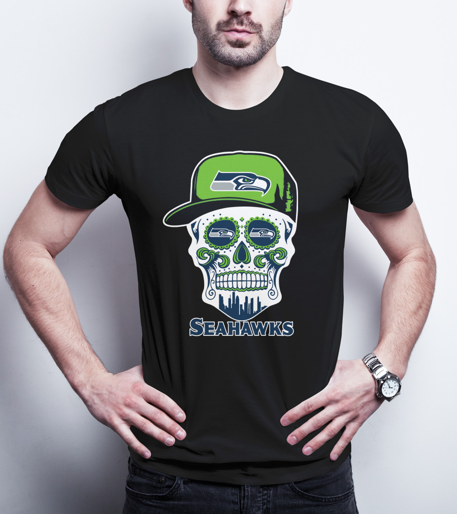 Seattle Seahawks Skull With Hat T-Shirt