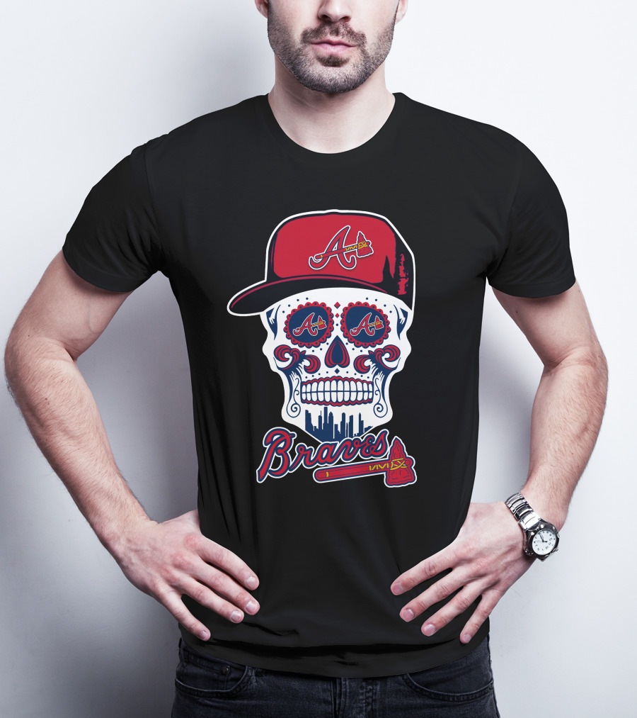 Braves Skull With Red Cap And Tomahawk Elements T-Shirt