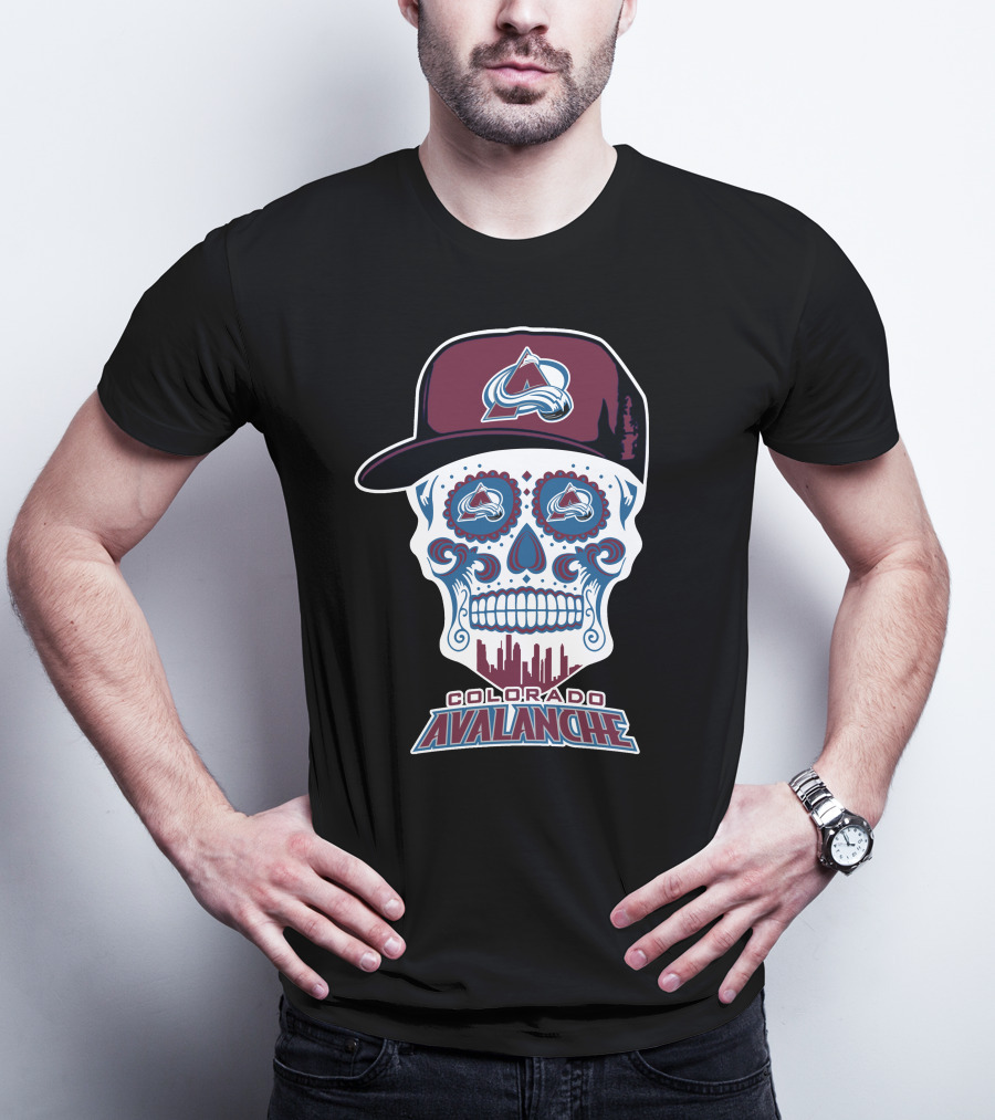 Colorado Avalanche Skull Cityscape Ice Hockey Humor T-Shirt