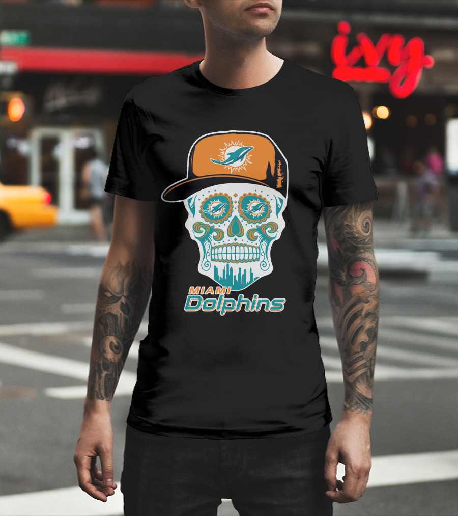 Miami Dolphins Skull With Hat T-Shirt