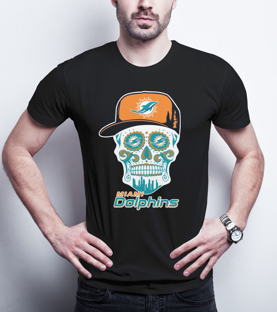 Miami Dolphins Skull With Hat T-Shirt