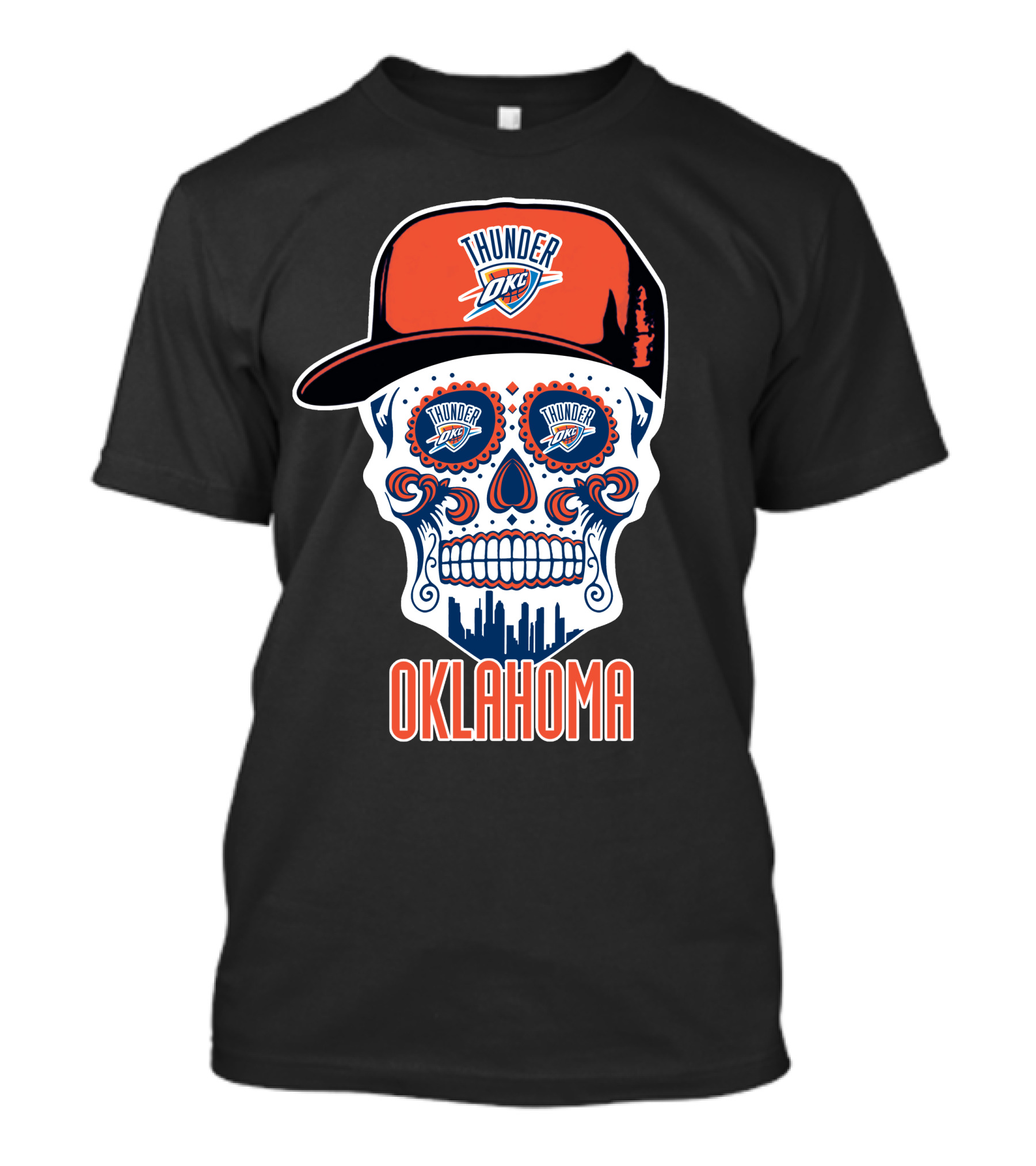 Oklahoma City Thunder Skull Cap Design With Okc T-Shirt