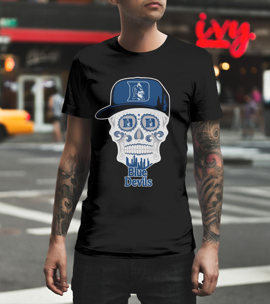 Duke Blue Devils Skull Hat T-Shirt