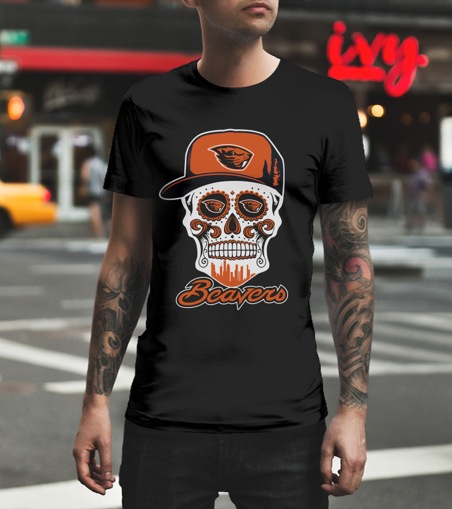 Oregon State Beavers Skull With Cap And Beavers T-Shirt