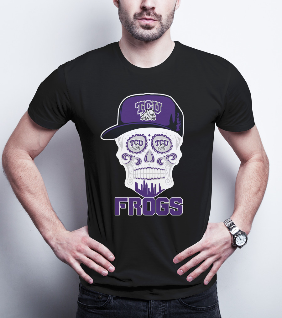 Tcu Horned Frogs Skull With Hat And City Skyline T-Shirt