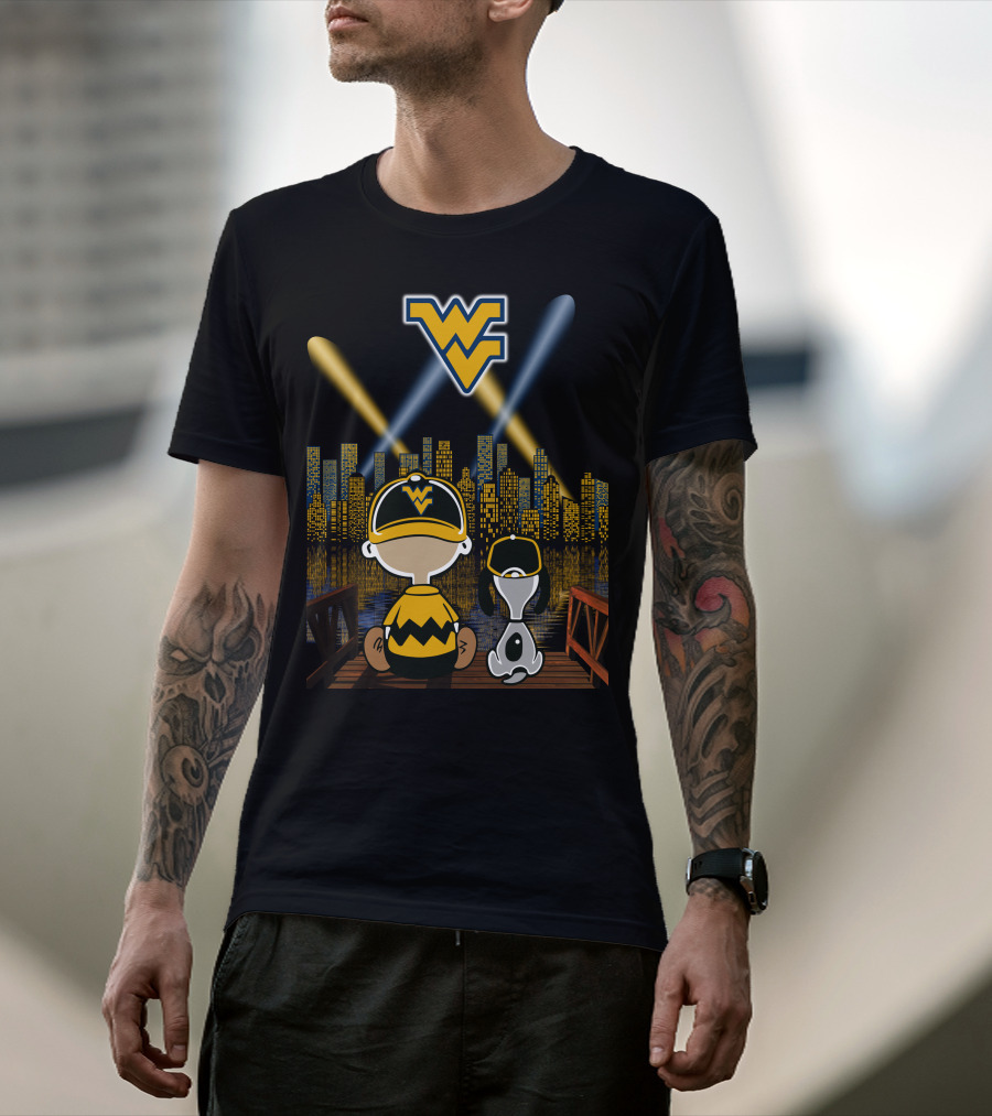 Wv Mountaineers City By Night Charlie Snoopy Skyline Lights T-Shirt