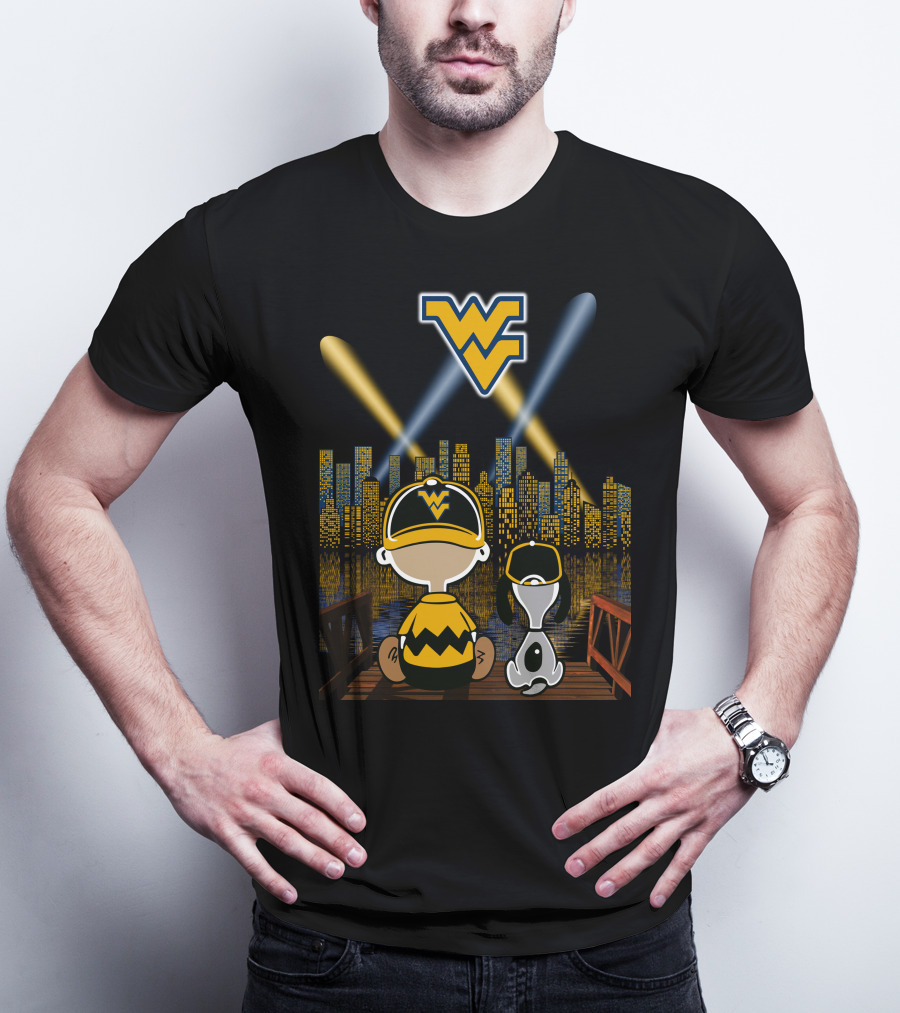 Wv Mountaineers City By Night Charlie Snoopy Skyline Lights T-Shirt