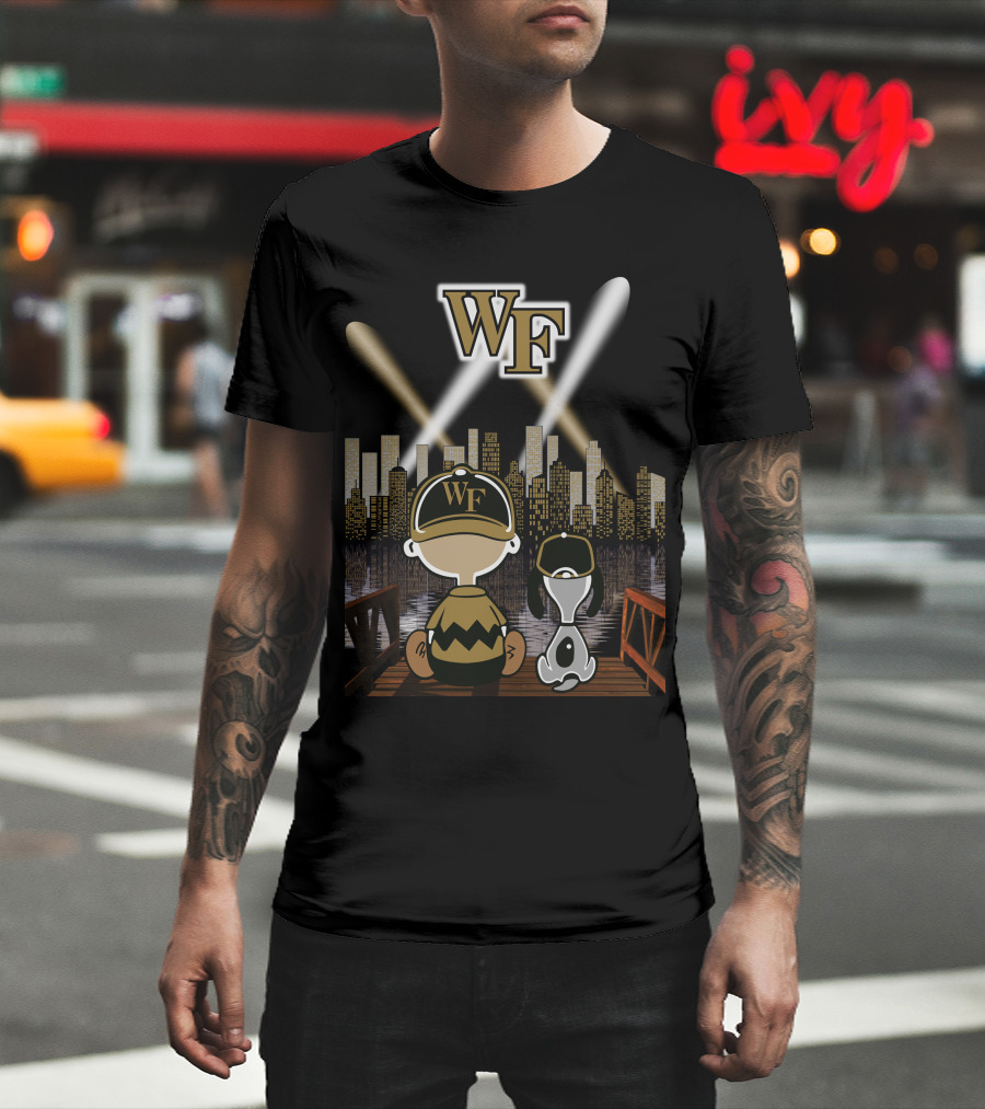 Wake Forest Peanuts Characters Cityscape Night Scene T-Shirt