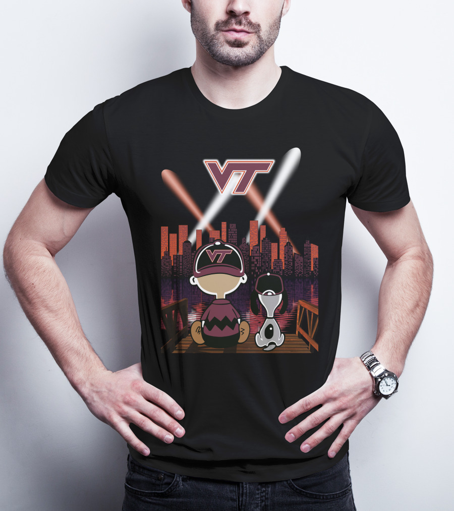 Virginia Tech Hokies Vt Skyline Night Scene T-Shirt
