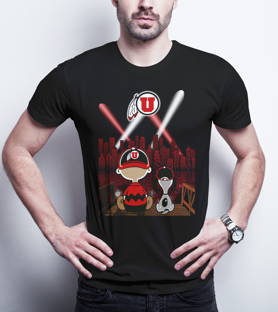 Utah Utes City Skyline Night Scene With Cartoon Characters T-Shirt