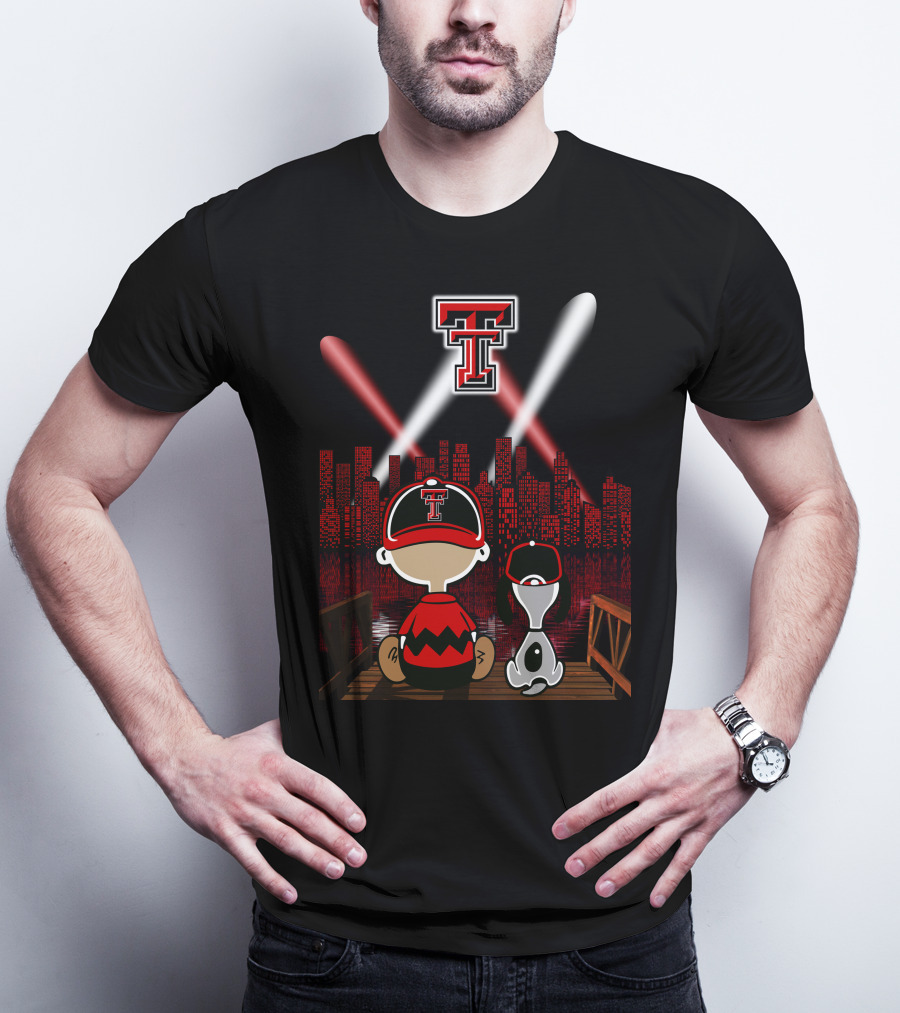 Texas Tech Red Raiders Cityscape Night Adventure With Iconic Characters T-Shirt