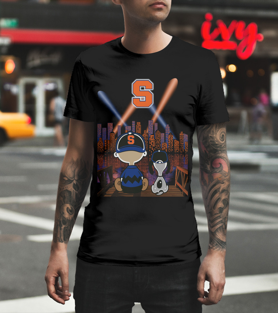 Syracuse Orange City Night Skyline With Baseball Cap And Letter S T-Shirt