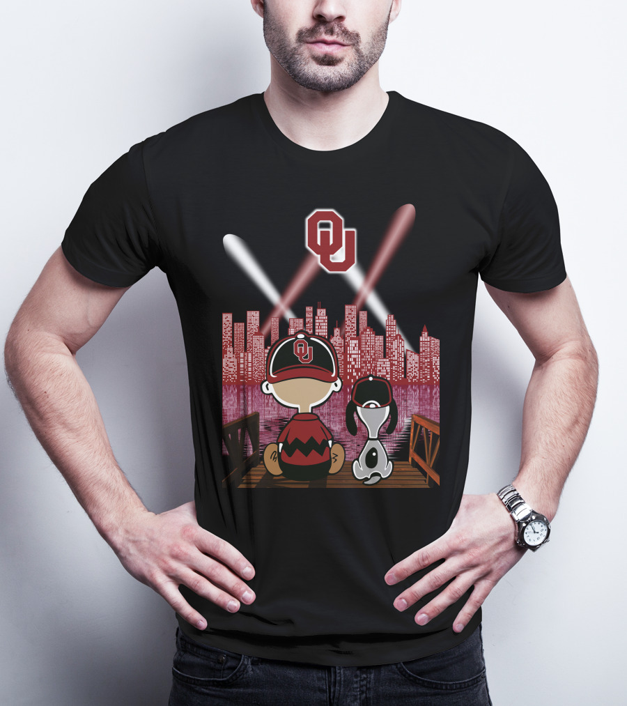 Ou Sooners Peanuts Characters With City Skyline At Night T-Shirt