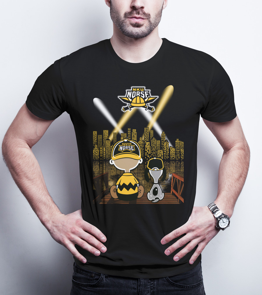 Nku Norse Skyline Fans With Dog At Night In Northern Kentucky City T-Shirt
