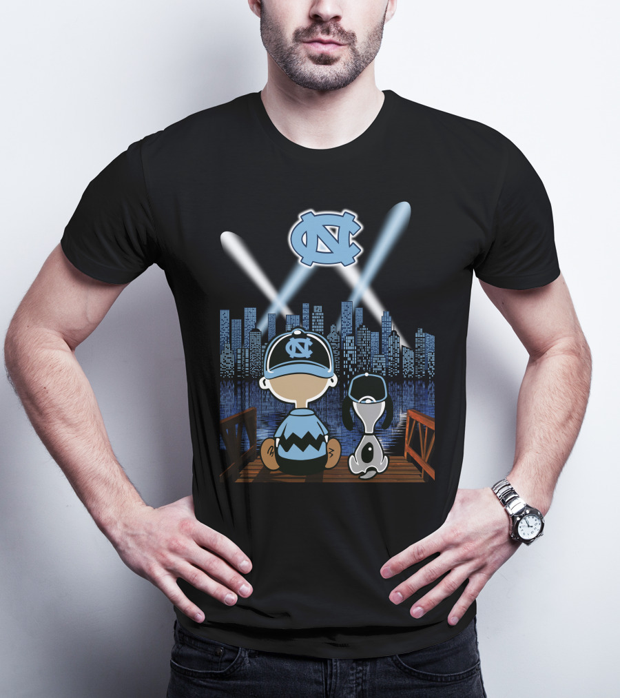 North Carolina Tar Heels City Skyline At Night With Iconic Characters T-Shirt