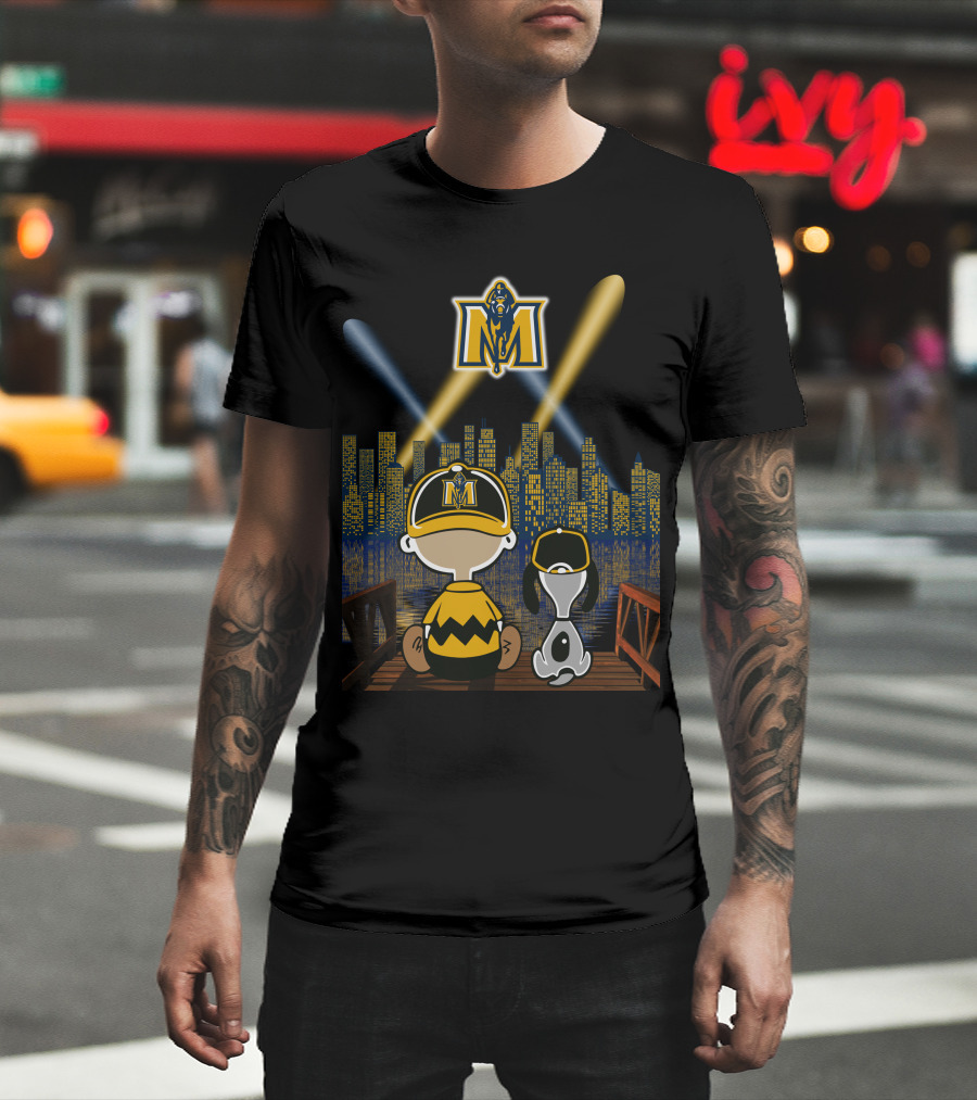Murray State Racers City Night Skyline With Mascot And Cartoon Characters T-Shirt