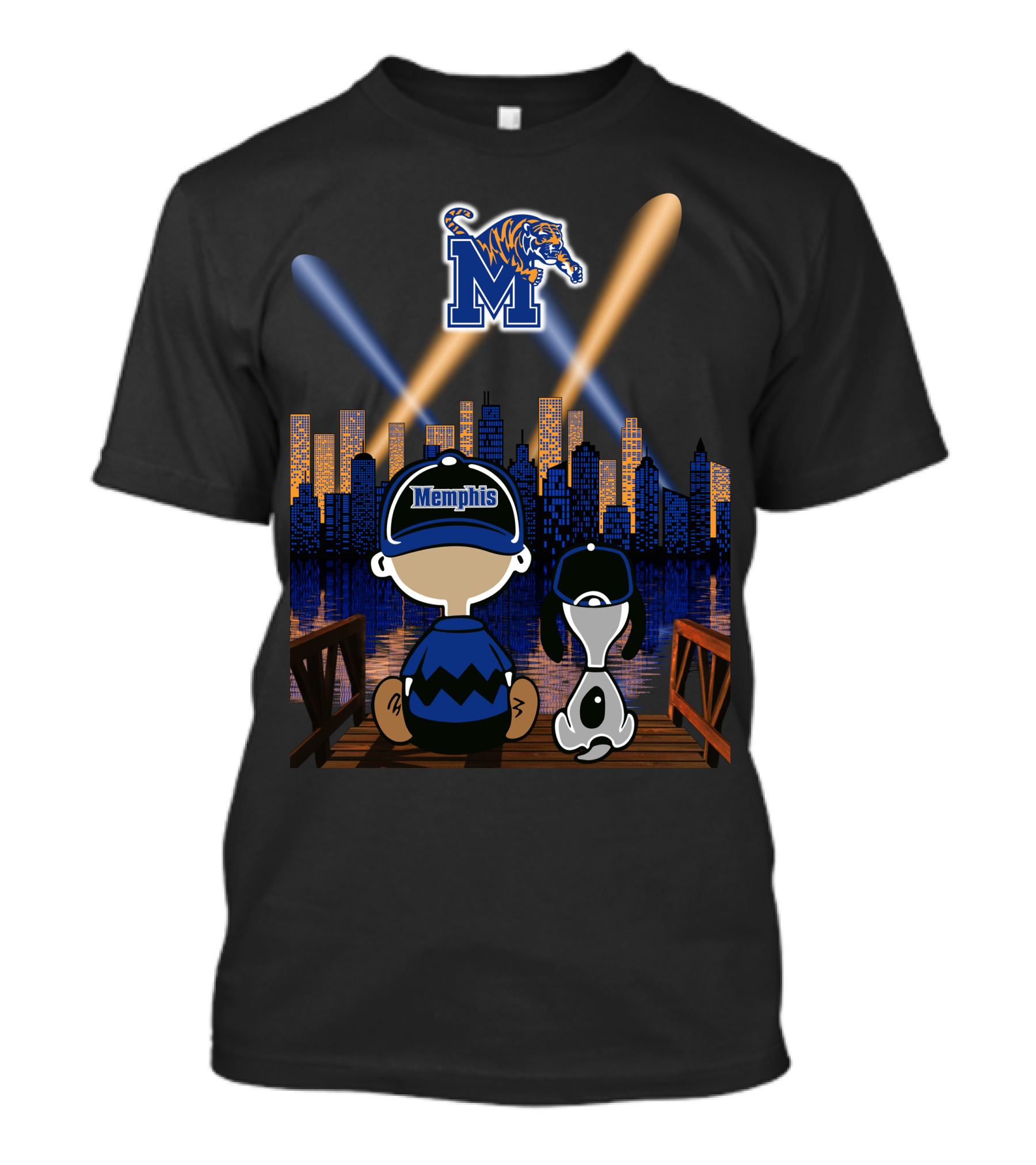 Memphis Tigers Skyline Night With Fans And Mascot Scene T-Shirt
