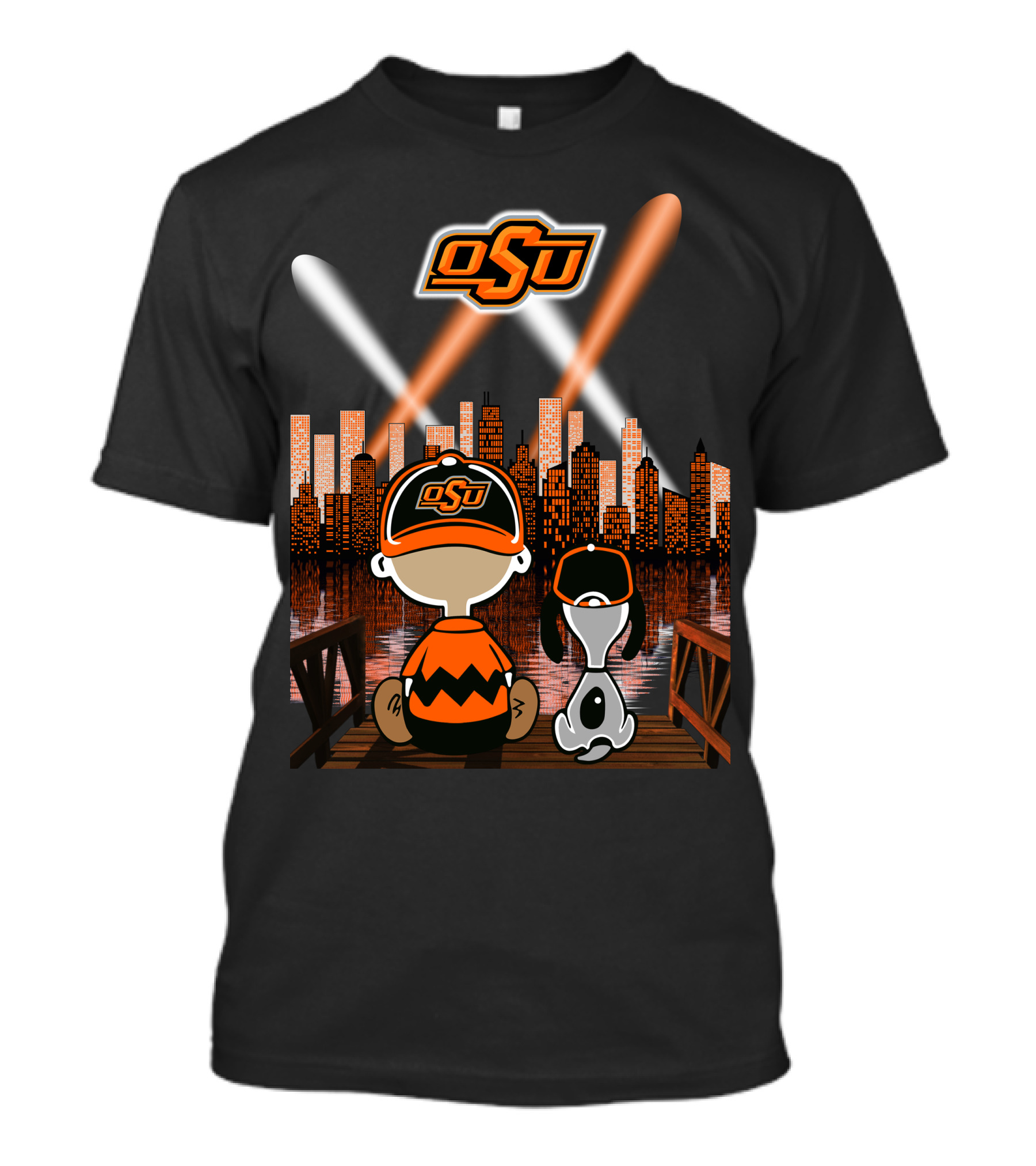 Osu Oklahoma State Cowboys City By Night Skyline T-Shirt