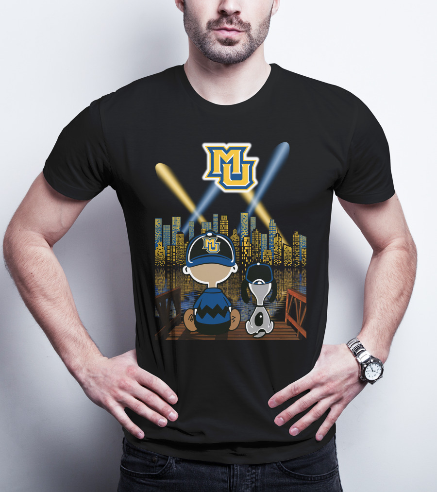 Mu Marquette Golden Eagles Cityscape Night Skyline With Baseball Cap Duo T-Shirt