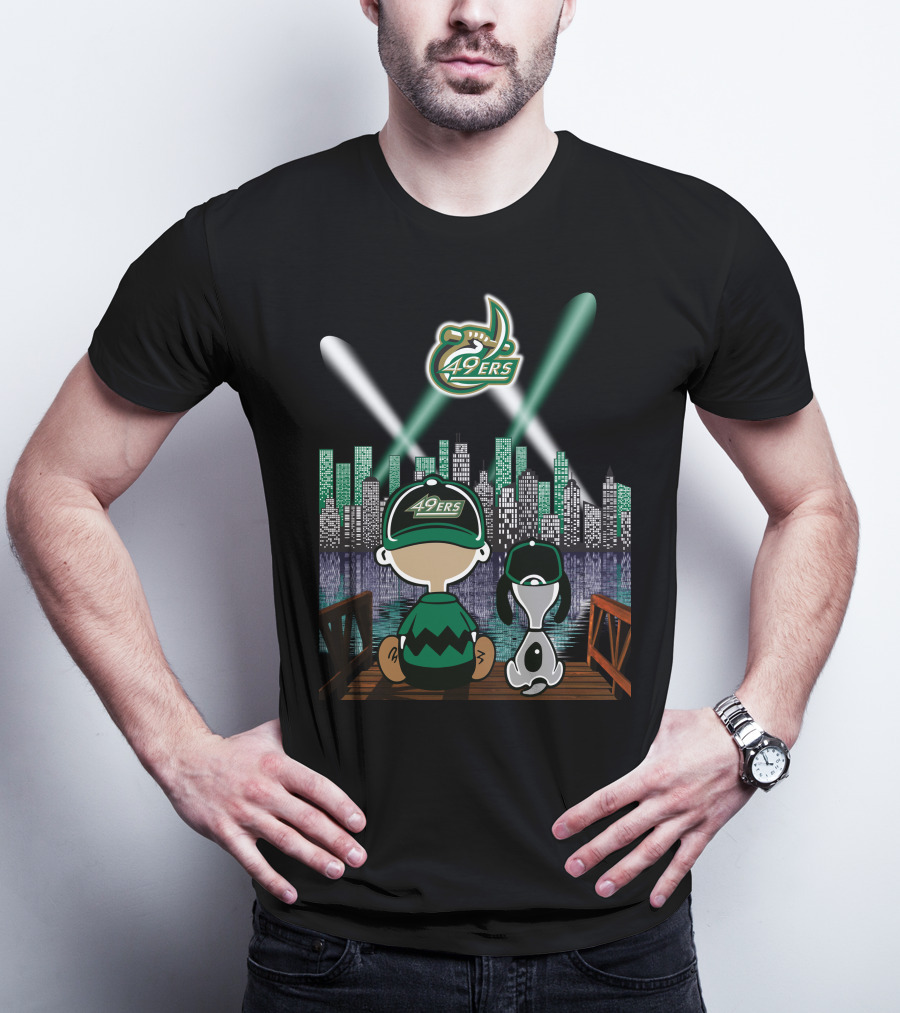 Charlotte 49ers City By Night Lights With Skyline And Characters T-Shirt
