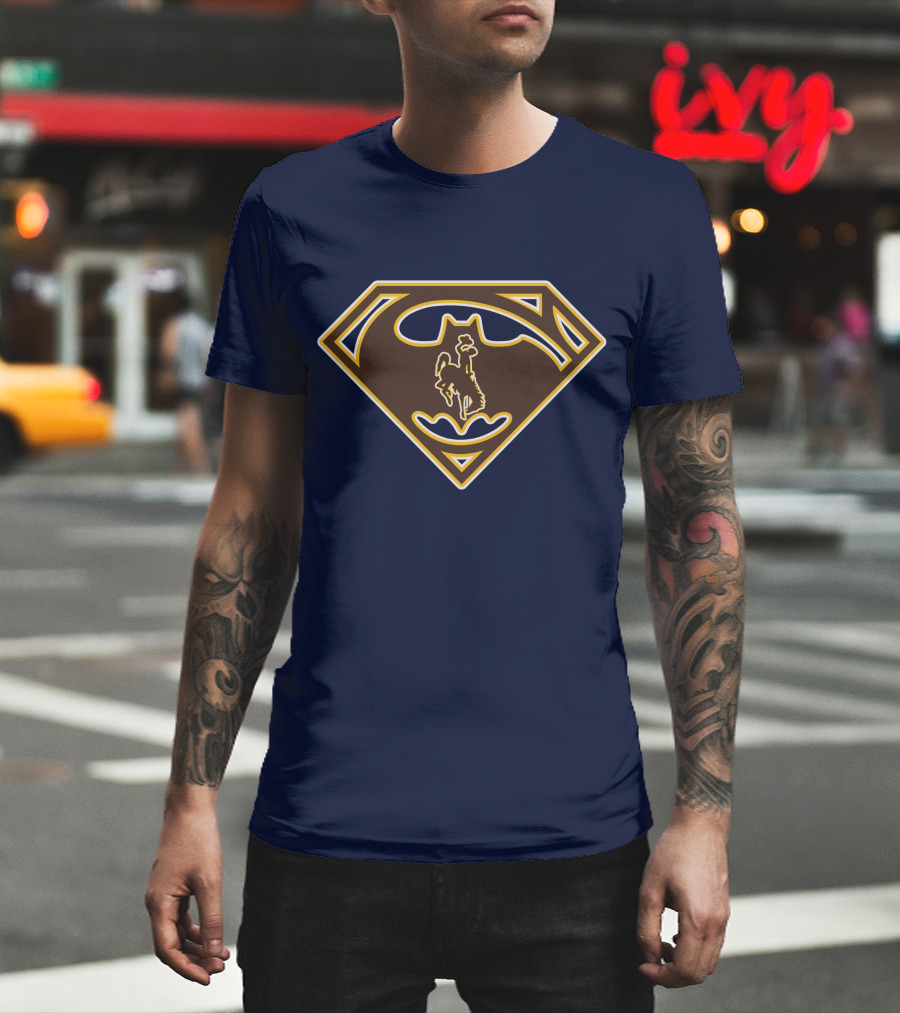 Wyoming Cowboys Superman Batman Logo Fusion T-Shirt