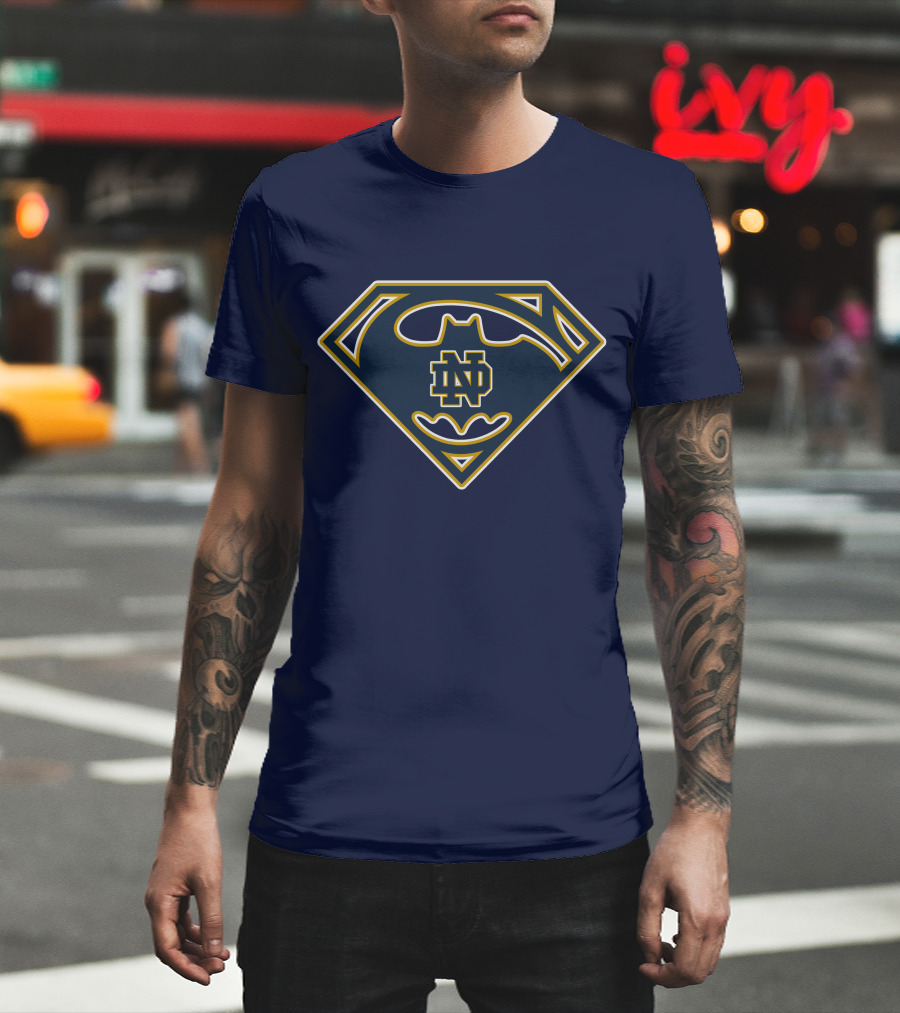 Notre Dame Fighting Irish Nd Batman Superman Shield T-Shirt