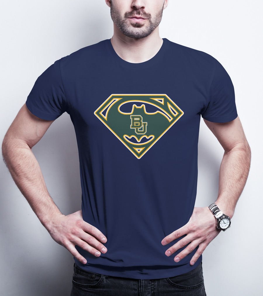 Batman Superman Logo With Bu Baylor Bears T-Shirt