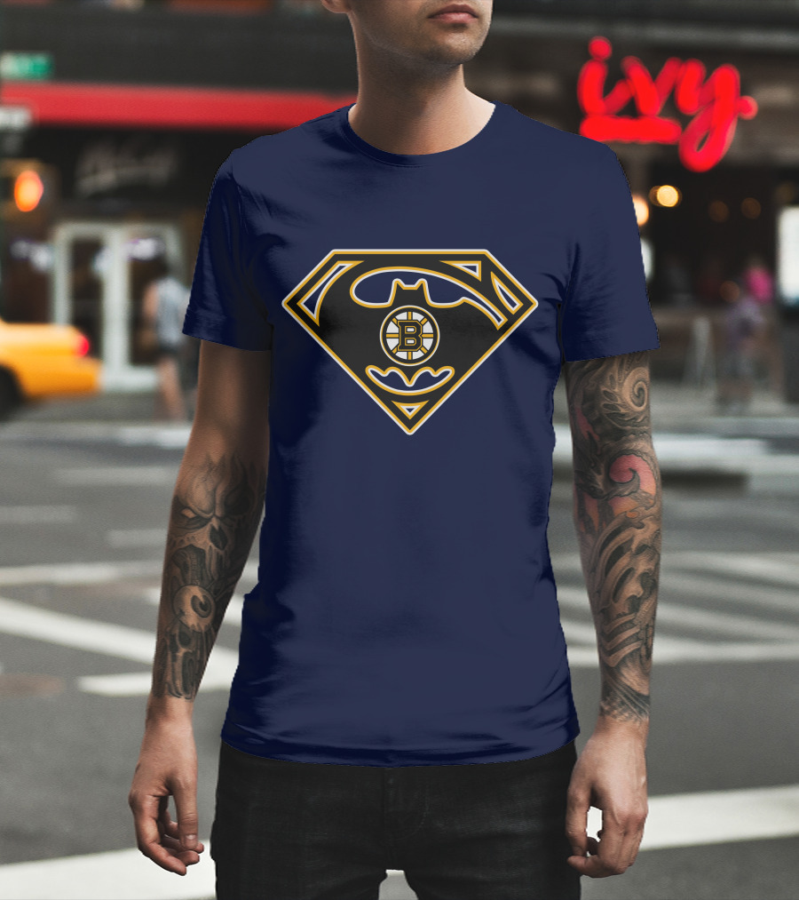 Boston Bruins Batman Superman Logo Fusion 157 T-Shirt