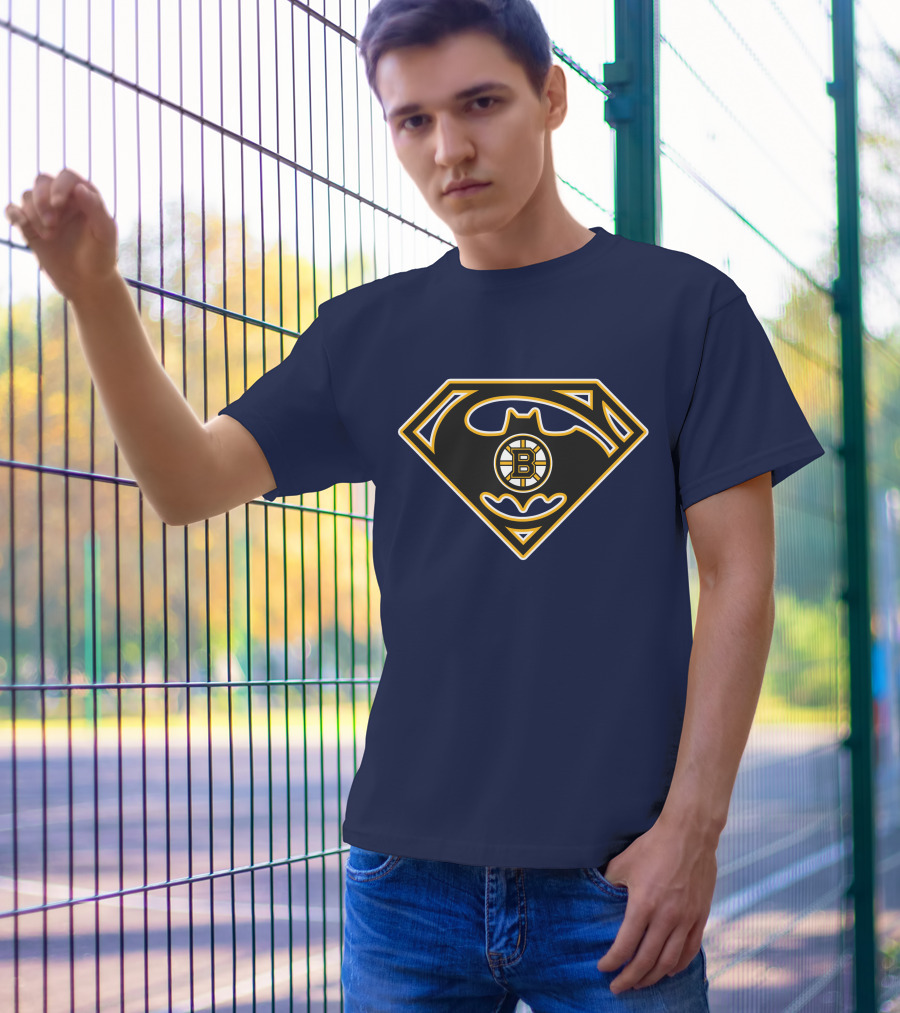Boston Bruins Batman Superman Logo Fusion 157 T-Shirt