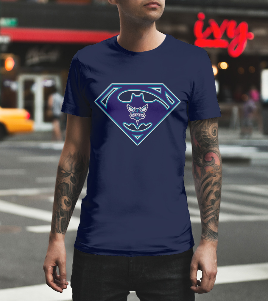 Charlotte Hornets Superman Batman Logo Fusion T-Shirt